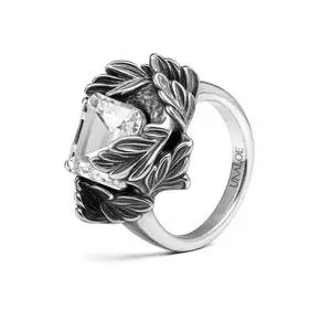 UNALOE Silver / White Ring In Sterling Silver With White Zirconia – Coleus Quadratus Handmade Made In Italy - Silver/white