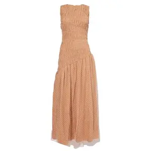 AMY LYNN Neutrals / Julia Smocked Polka Dot Maxi Dress - Brown
