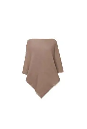 JAMES LAKELAND Button Detail Beige Poncho Top - Brown