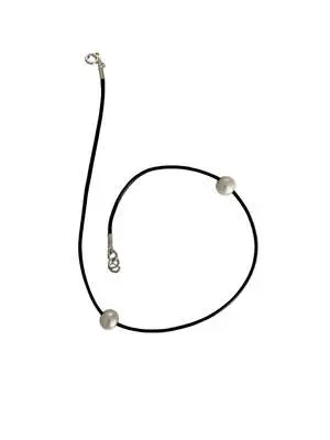 FLORENTIS JEWELLERY Asymmetrical Double Loop Leather & Pearl Bracelet - Black