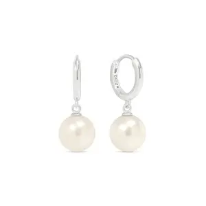ESTERAH Pearl Huggie Hoops - Silver