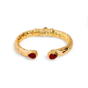 EBRU JEWELRY Gold / Red Cleopatra Ruby Stone & Gold Cuff Chunky Bracelet Gold - Gold/red