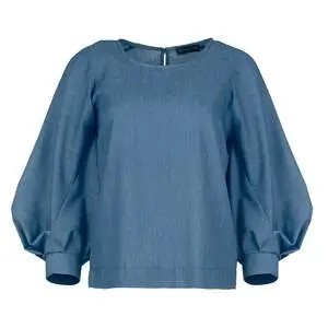 CONQUISTA Indigo Top With Bishop Sleeves - Blue