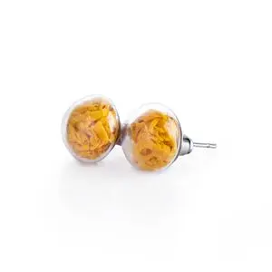 MY LITTLE NATURE Silver / Yellow Handcrafted Stud Glass Earrings With Natural Yellow Moss Butter Yellow - Silver/yellow