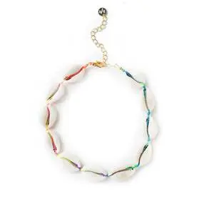 ADRIANA PAPPAS DESIGNS Natural Shell Choker On Colored Cord Mermaid - Blue