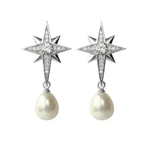 LINYA JEWELLERY Pole Star Pearl Dangle Earrings - Silver