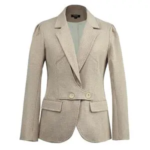 SMART AND JOY Micro Houndstooth Strap-on-side-waist Jacket Beige - Brown