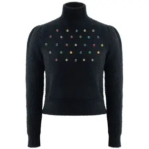 ROCH PEREL Embellished Fur Knit Sweater - Black