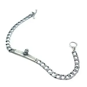 TG-JEWELLERY BY TAMARA GERVASIO Silver / Black ’s Skull Plate Curb Chain Bracelet In Sterling Silver – Handmade - Silver/black