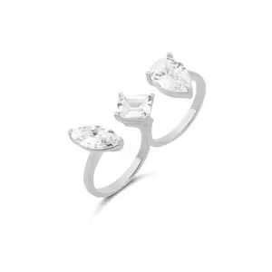 SHYMI Two Finger Fancy Shape Statet Ring - Silver