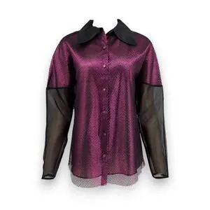 MONZLAPUR NEW YORK Metallic Mesh And Silk Organza Shirt - Pink