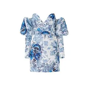 LITA COUTURE Puff Sleeve Off The Shoulders Floral Dress - Blue