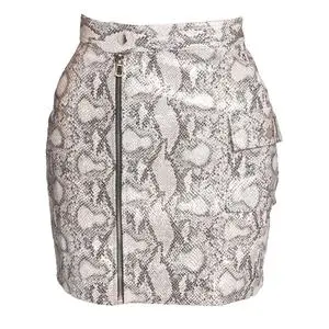 ETTIE Faux Snake Skin Mini Skirt With Asymmetrical Zip - Silver/grey/black