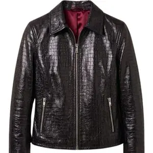 HARMAIN LEATHERS LTD Crocodile-embossed Leather Jacket With Satin Lining - Black