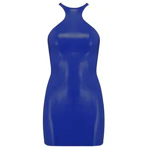 ELISSA POPPY Latex Mini Dress With Racer Neckline And Cross-over Straps - Blue