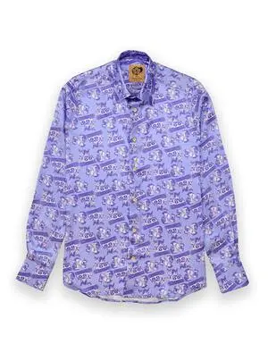 GRESHAM BLAKE Scratchin' Cats Silk Shirt - Blue