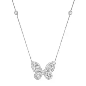 KYLIE HARPER Baguette Diamond Cz Butterfly Station Necklace - Silver
