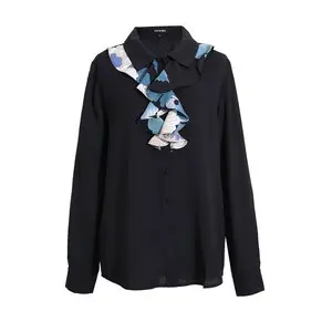 SMART AND JOY Flower Print Jabot Collar Blouse - Blue