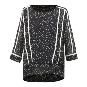 SMART AND JOY Polka Dots White Trim Chiffon Blouse