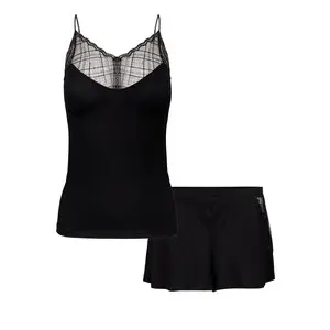 OH!ZUZA NIGHT&DAY Short Pj Set With Lace - Black
