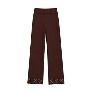 REN CORDEZA Hand Embroidered Chestnut Knit Trousers Regular Length