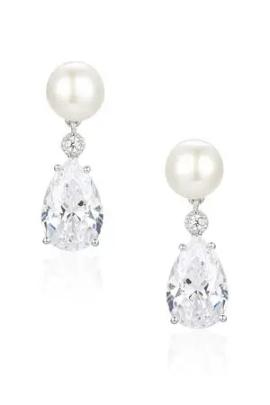 SANTINNI Highgrove Freshwater Pearl & Crystal Drop Earrings - Silver