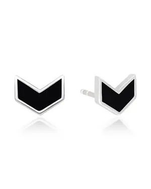 THE JEWELZ Silver / Black Dark Arrow – Black Onyx Chevron Studs - Silver/black