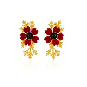 MILOU JEWELRY Flower Earrings With Gold Branches - Red