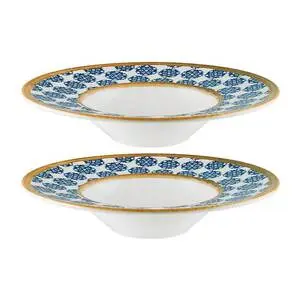 Turgla Home Calif Round Decorated Porcelain Pasta Bowl Set Of Two - Blue/white