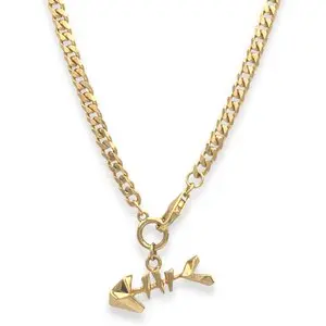 FRENVYRN Mars 18k Vermeil Cuban Chain Necklace With Fish Bone - Gold