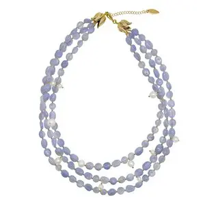 FARRA Multi-layers Lace Agate With Pearls Necklace - Blue