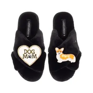 LAINES LONDON Embellished Faux Fur Cross Strap Slippers - Black