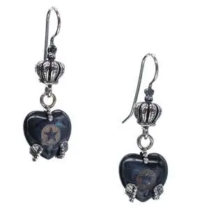 GEM KINGDOM Silver / Black Heart Drop Earrings Mother Of Pearl Grey - Silver/black