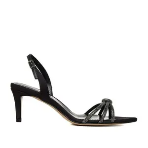 GINISSIMA Daisy Crystals And Satin Sandals Lower Heel - Black