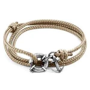 ANCHOR & CREW Sand Clyde Anchor Silver & Rope Bracelet - Brown