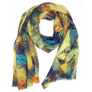 ALIE STREET LONDON Mariselle Silk Wool Scarf Azure Muse - Blue