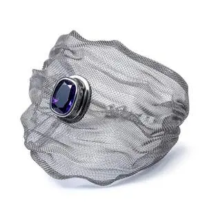 GERMAN KABIRSKI Yawara Limited Edition Silver & Titanium Mesh Bracelet With Natural Amethyst - Silver/purple