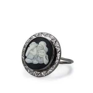 VINTOUCH ITALY Three Wise Monkeys Cameo Ring - Black