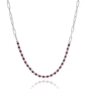 NELLOU JEWELLERY Garnet Gem Shine Necklace Sterling Silver - Red