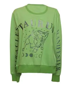 MIRACLES MANIFESTER Oversized Embroidered Taurus Sign Sweatshirt - Green