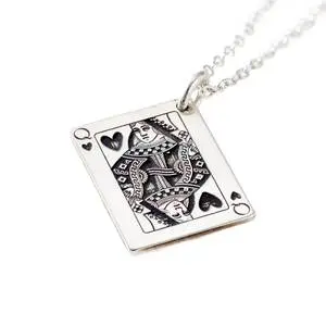 POSH TOTTY DESIGNS Queen Of Hearts Playing Card Charm Necklace - Silver