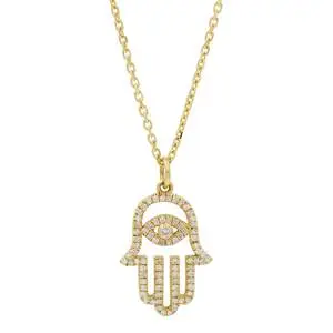 KAMARIA Evil Eye Hamsa Hand Necklace With Diamonds - Gold