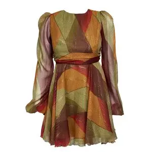 SOFIA TSERETELI Short Silk Dress In Multicolored Patch - Green