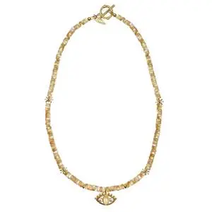 FARRA Neutrals Shell With Turkish Devil Eye Pendant Necklace - Beige