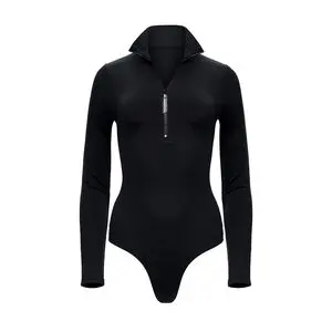 GOLDIE BYRD Long Sleeve Zip Front Bodysuit - Black