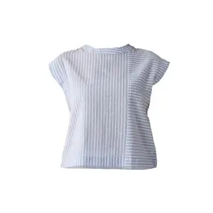 REISTOR Button-back Crew Neck Top In Stripes