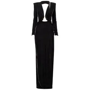 ANGELIKA JOZEFCZYK Velvet Gown With Gold Hoop Detail - Black