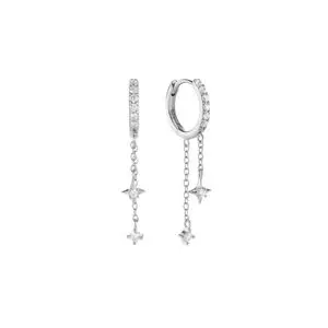 VANCHI Star Double Chain Dangle Huggies - Silver
