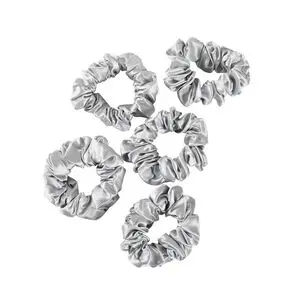 SOFT STROKES SILK Pure Mulberry Silk Regular Scrunchie Set Of Five In Grey Silver