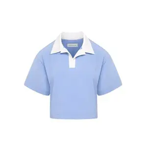 MANDRAGORA Cotton Cropped Top With Collar– Goia - Blue